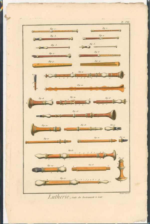 Woodwind Instrument, Hand Colored Engraving, Original Antique Print ...