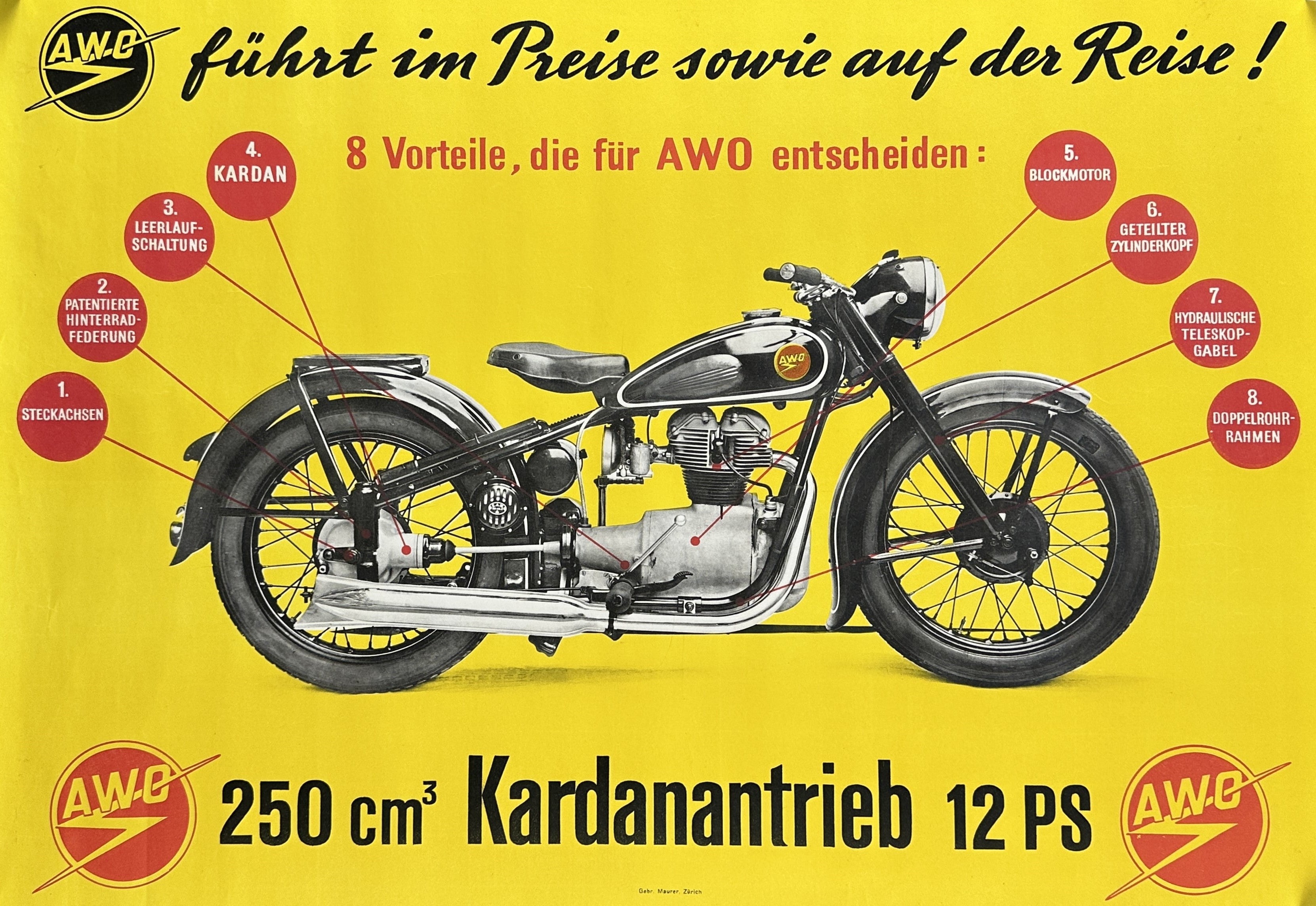 AWO 250cc Motorcycle, Original Vintage Poster - Authentic Vintage Posters