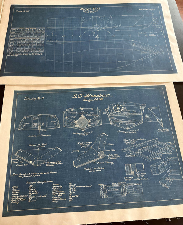 Runabout Blueprints- NO.92 (4-Pieces) - Authentic Vintage Posters