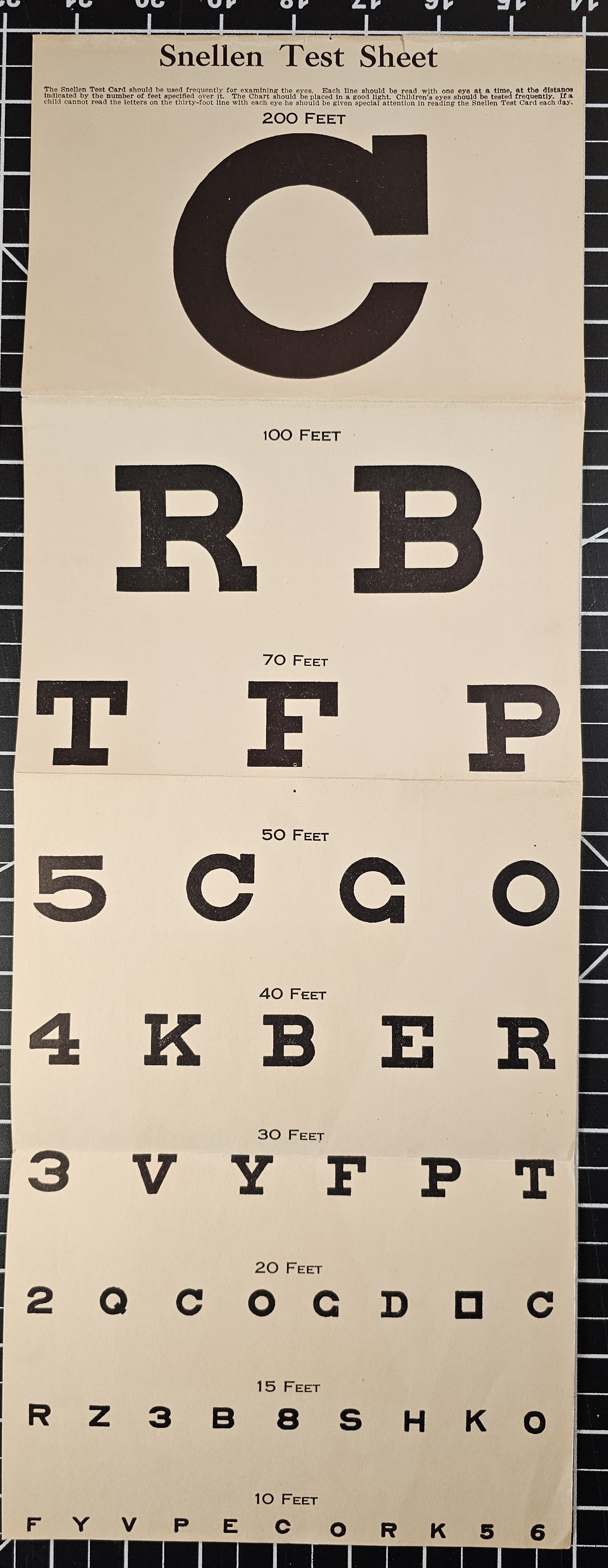 Eye Chart, Snellen Test Sheet - Authentic Vintage Posters