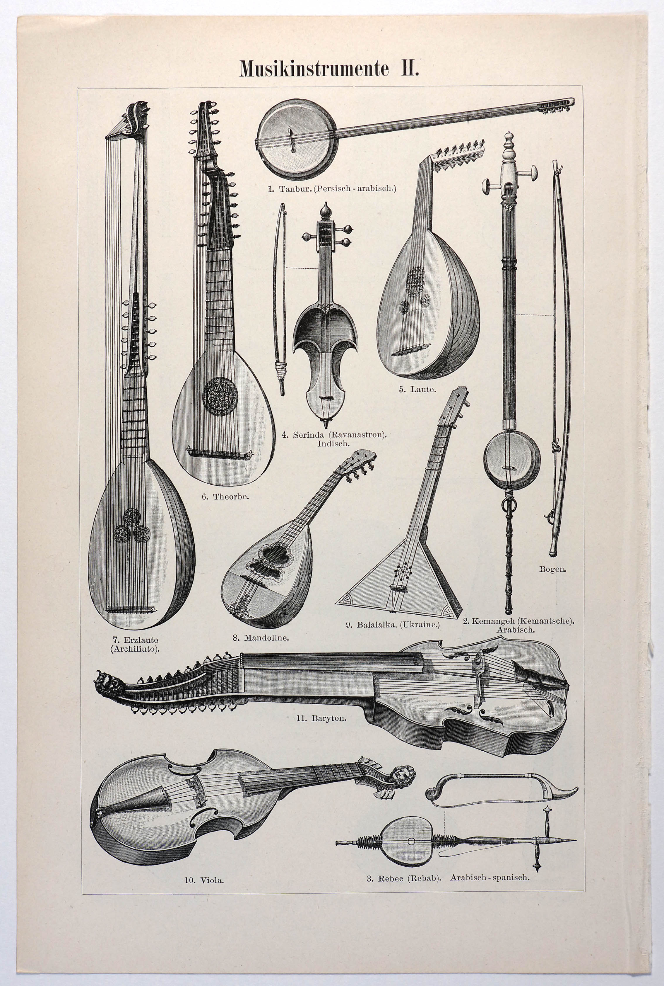 Musical Instruments Antique Engraving- Original Antique Print ...