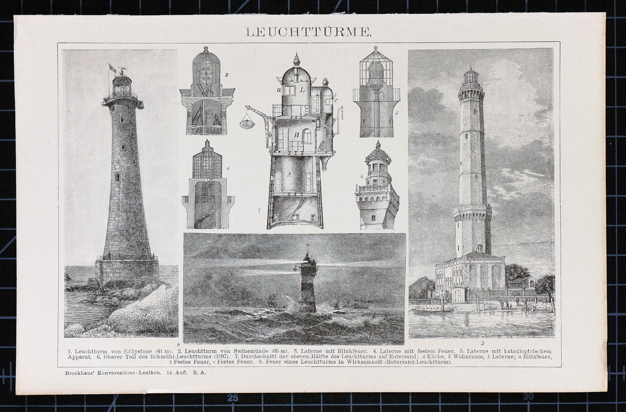 Authentic Vintage Antique Print | Lighthouses, Antique Engraving