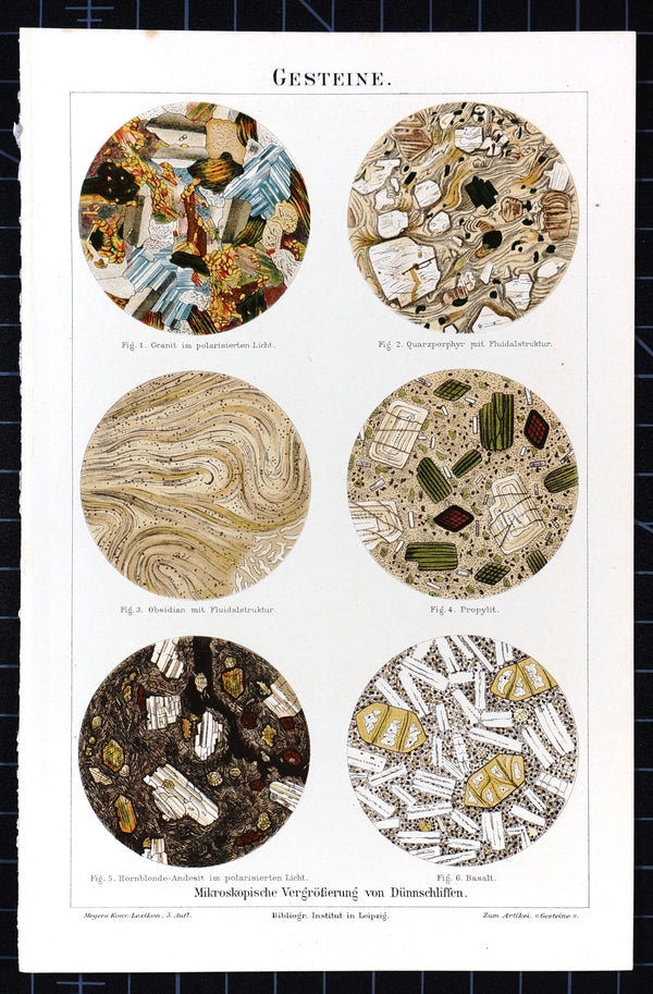 Geology- Stones Under Microscope, Antique Chromolithograph- Original ...