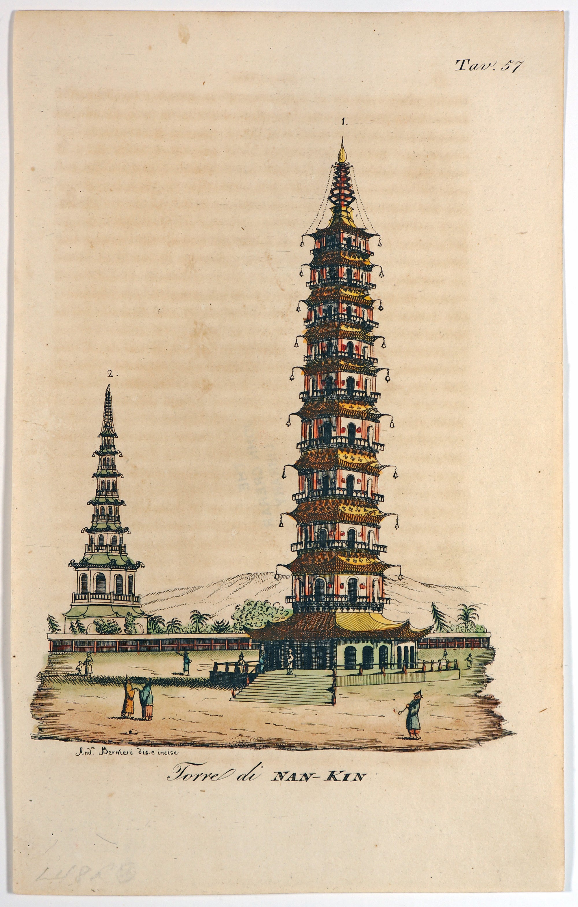 Nanking Tower, Hand Colored Engraving- Original Antique Print ...