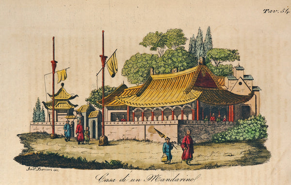Chinese Mandarin House, Hand Colored Engraving- Original Antique Print ...