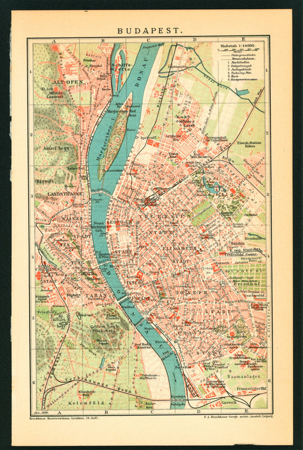 Budapest, Hungary- Antique Map- Original Antique Print - Authentic ...
